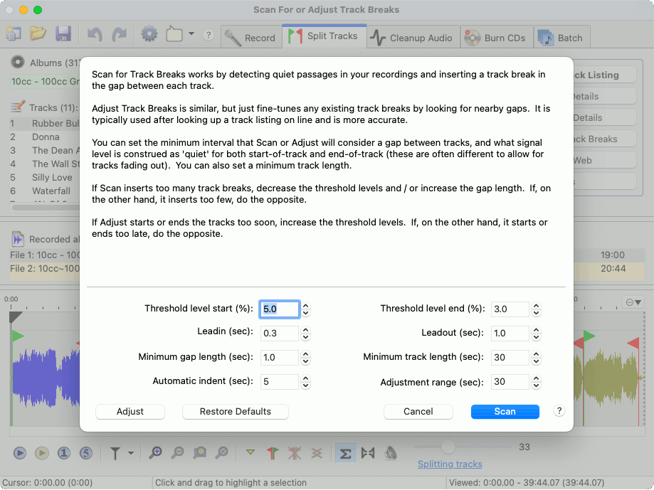 Scan for Track Breaks